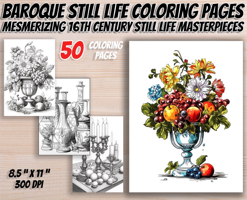 50 Baroque Still Life Coloring Pages - Etsy