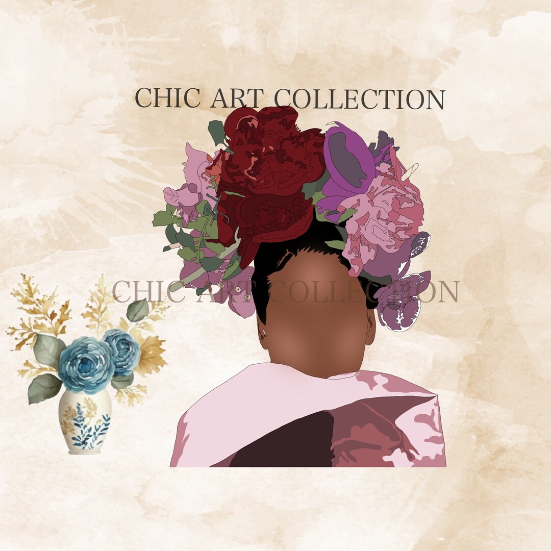 Empowering Black Woman With Crown Floral Clipart, Flowers Clipart ...