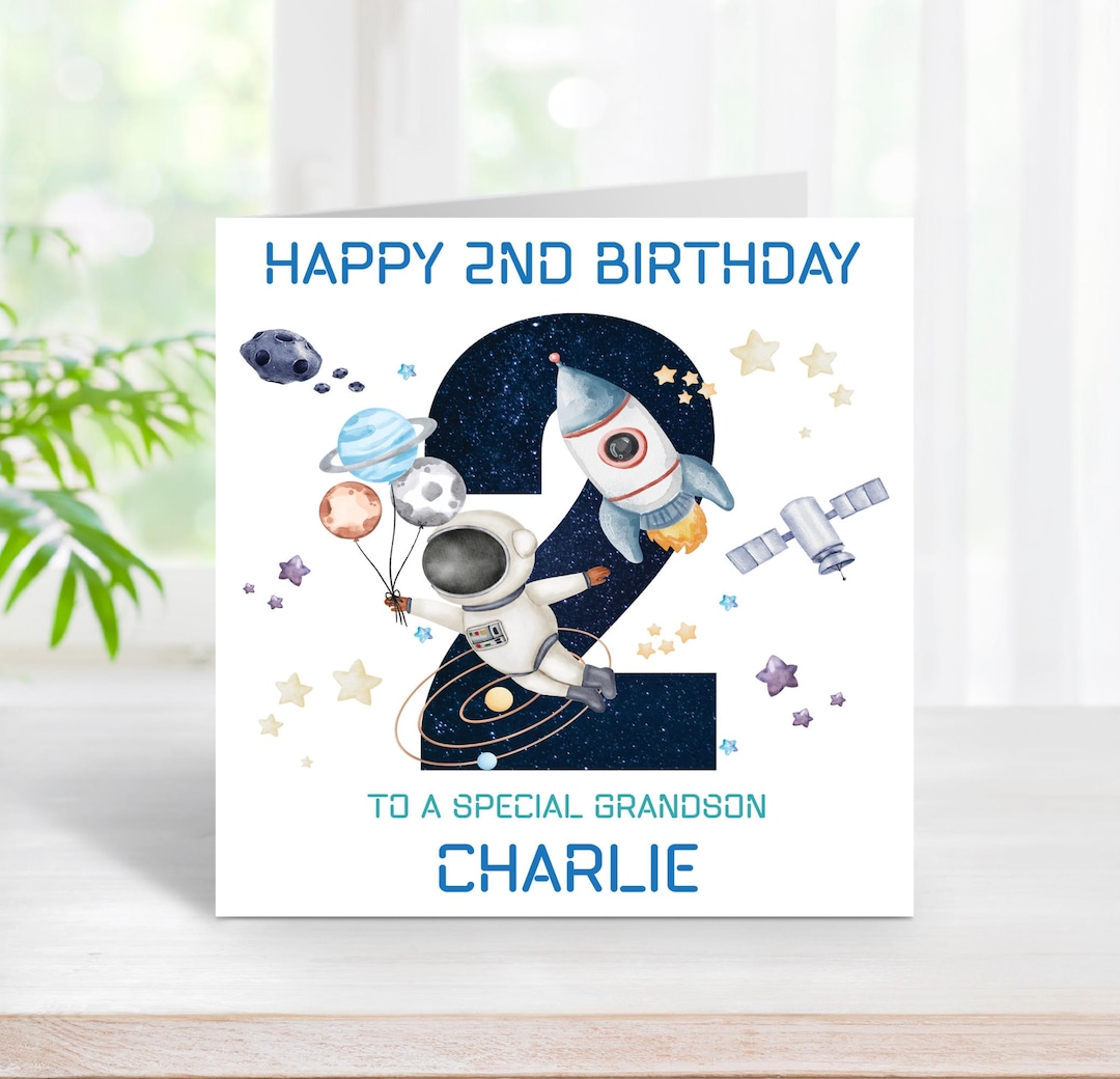 2nd Birthday Space Astronaut Card, Personalised Name for Age 2 Boy, for ...