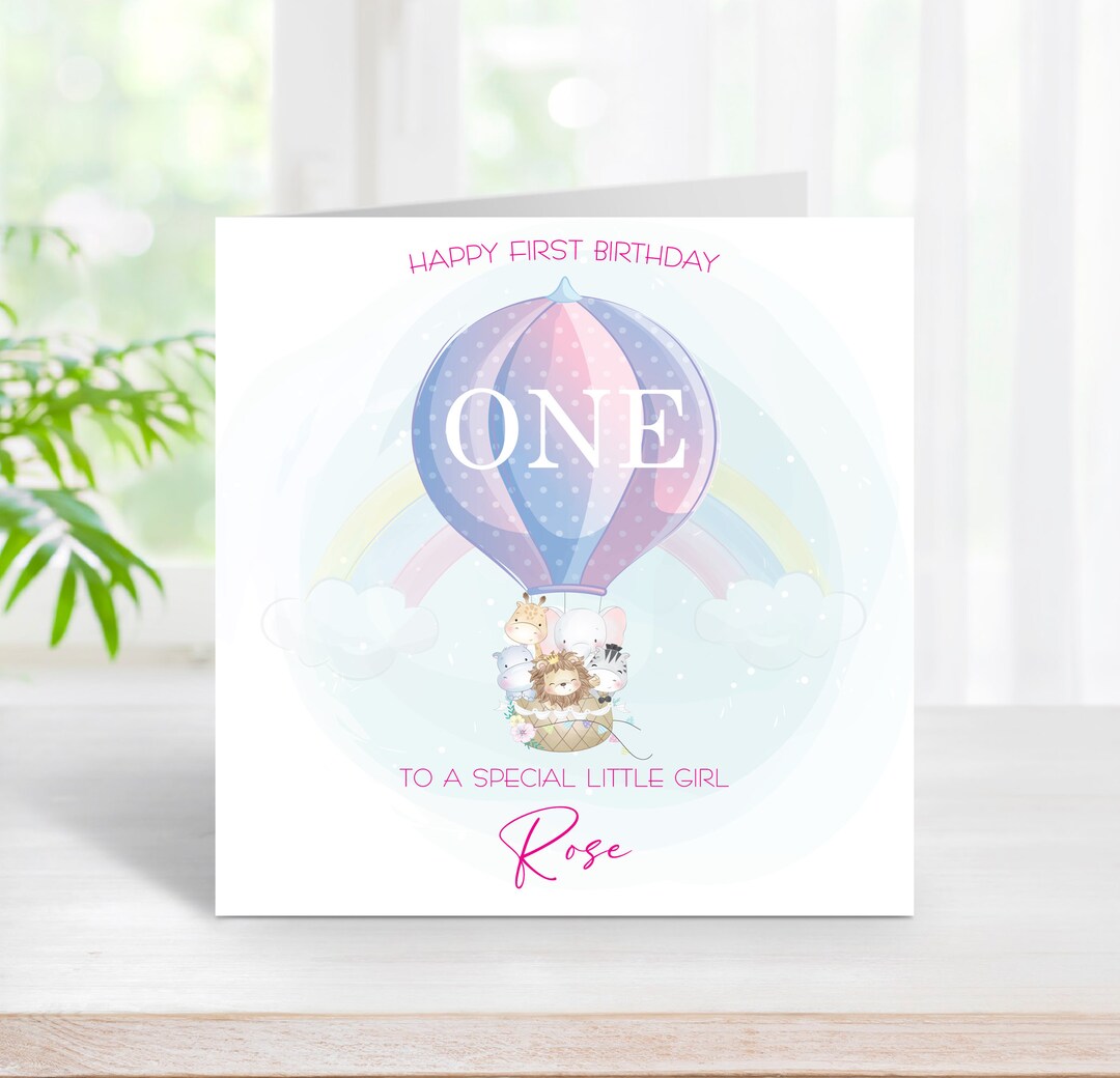1st 2nd 3rd Birthday Card Cute Animals, Personalised Pink Girl Age 1 2 ...