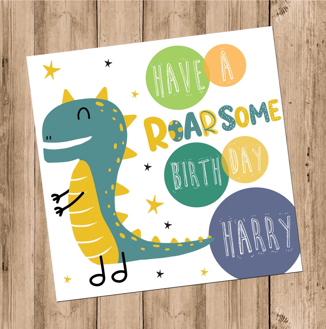Dinosaur Birthday Boy Dinosaur Card Colourful Have A Roar-some Birthday ...