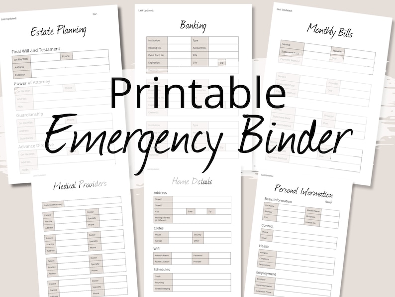 Printable Emergency Binder and "what If?" Planner | PDF Templates to ...