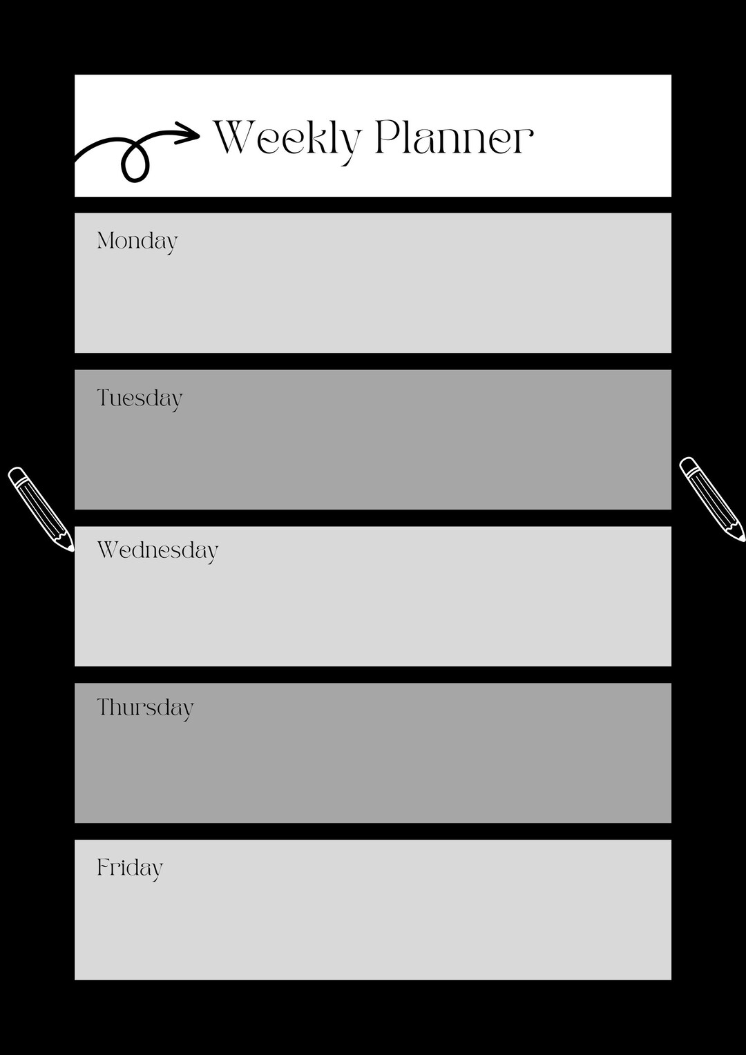 Minimalist Weekly Planner Template Black and White Printable Schedule ...