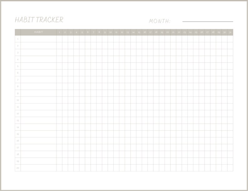 Printable Minimalistic Daily Habit Tracker | 30 Day Habit Tracker | I ...