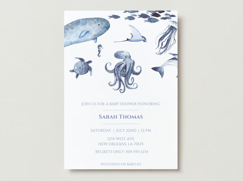 Under the Sea Baby Shower Invitation, Marine Life Baby Shower, Baby Boy ...