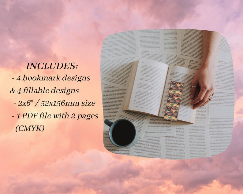 Fillable sunset Bookmark Set Digital Sky Illustration Stationary Unique ...