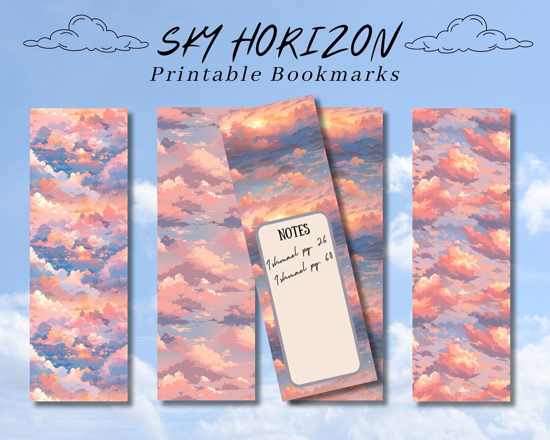 Fillable "sky" Bookmark Set | Digital Clouds Illustration Stationary ...