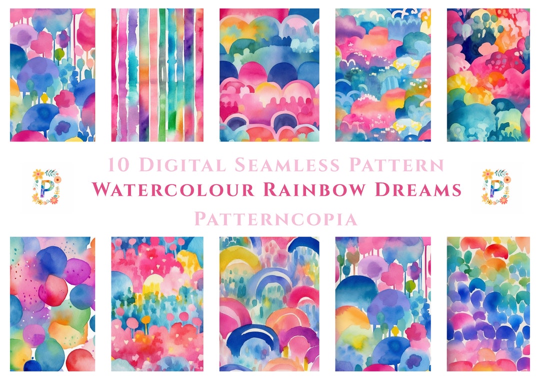 Rainbow Dreams Watercolor Seamless Digital Pattern for Backgrounds ...