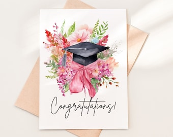 Floral Graduation Cap Congratulations Card Download, Printable ...