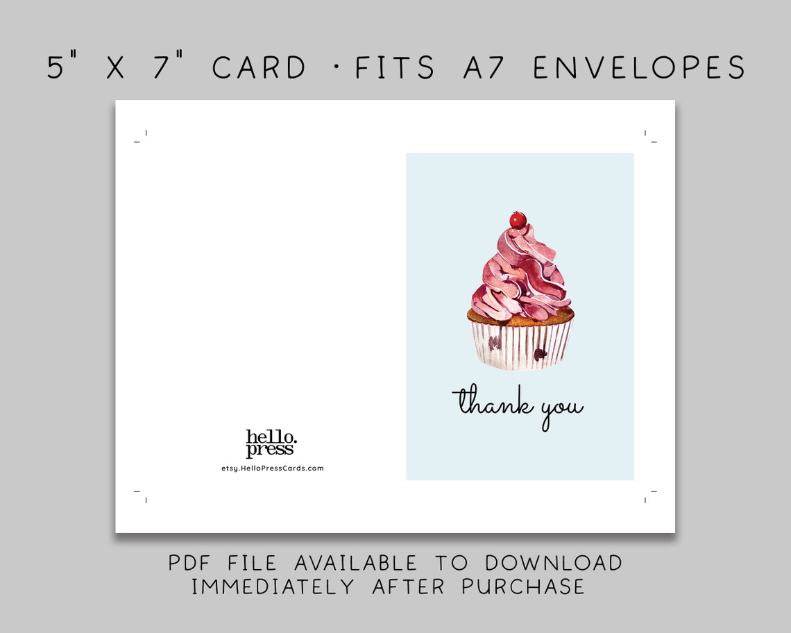 Cupcake Thank You Card Download PDF, Printable Cupcake Thank You Note ...