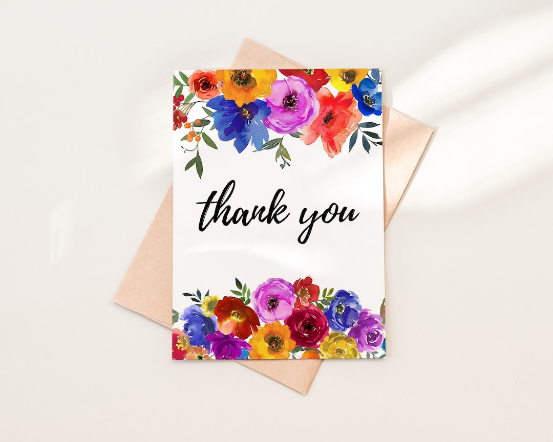 Bright Colorful Flowers Thank You Card Template Download, Printable ...
