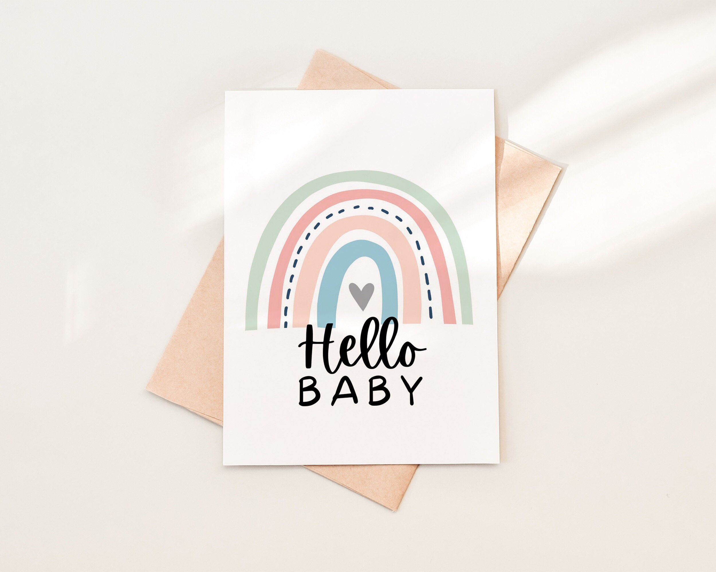 Rainbow Hello Baby Girl Card Download, Printable Girl Baby Shower Card ...