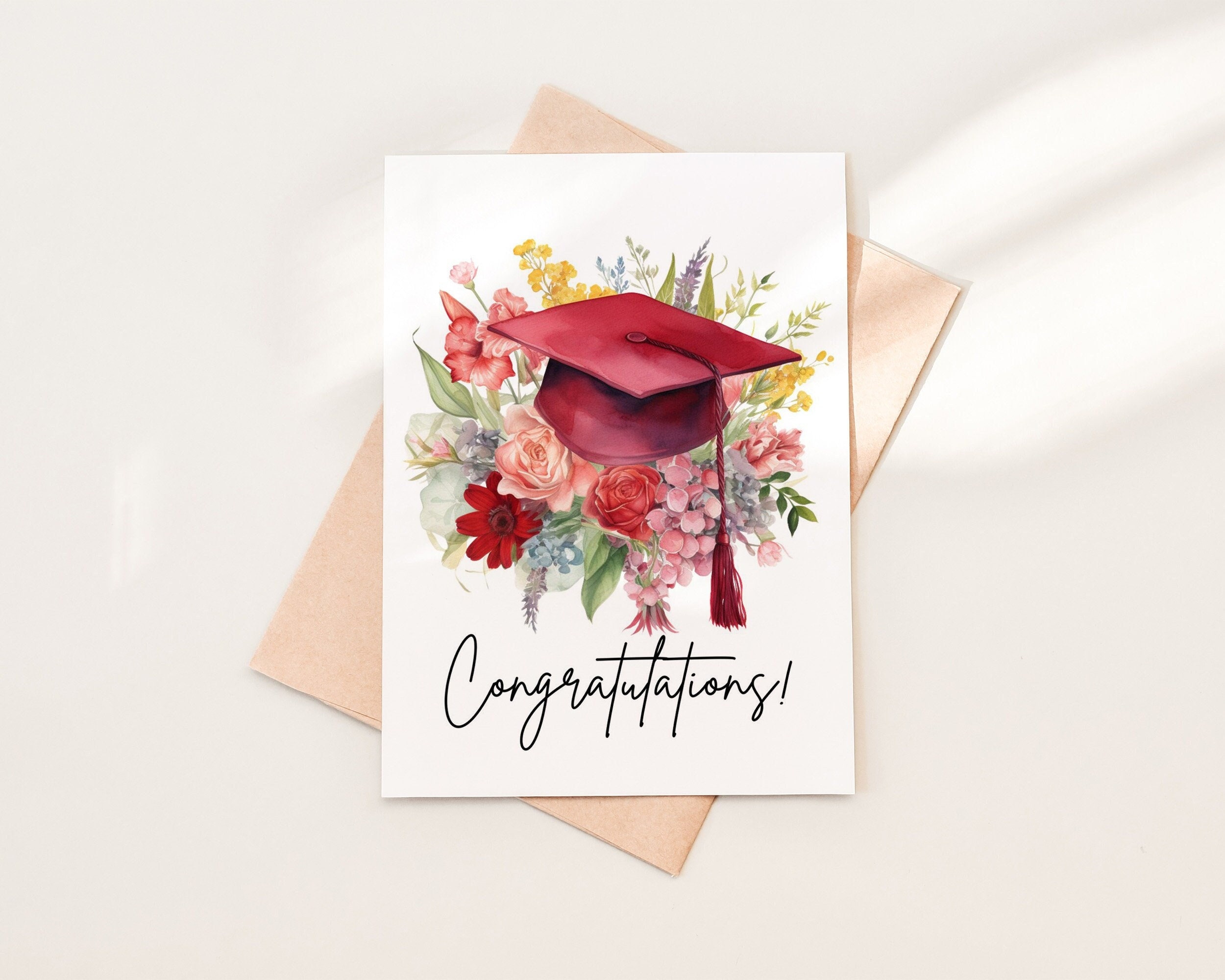 Floral Graduation Cap Congratulations Card Download Printable - Etsy