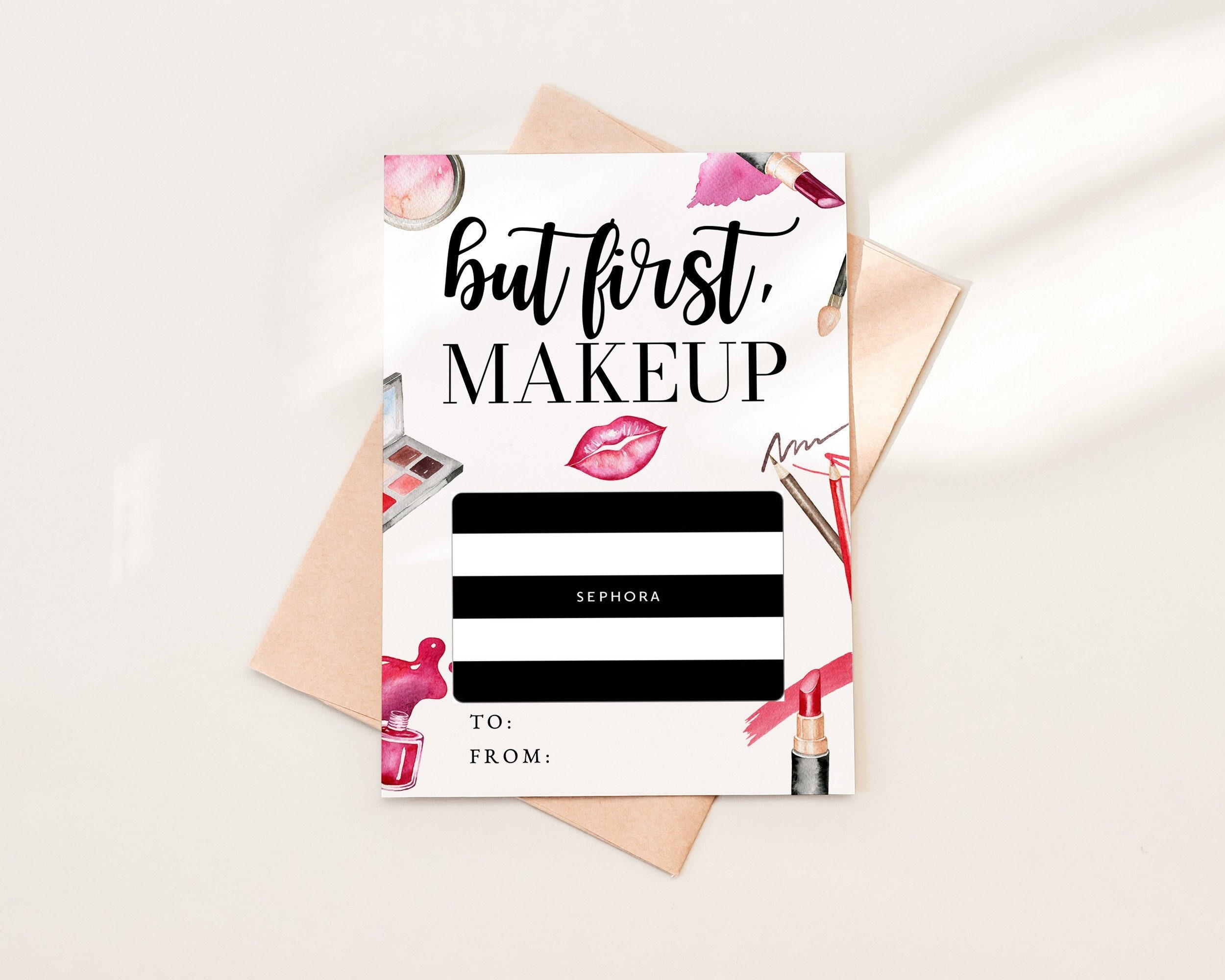 But First Makeup Gift Card Holder Download, Printable Beauty Gift Card ...