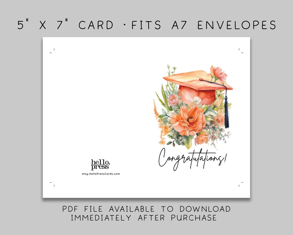 Orange Floral Graduation Card Download, Orange Grad Cap Congratulations ...