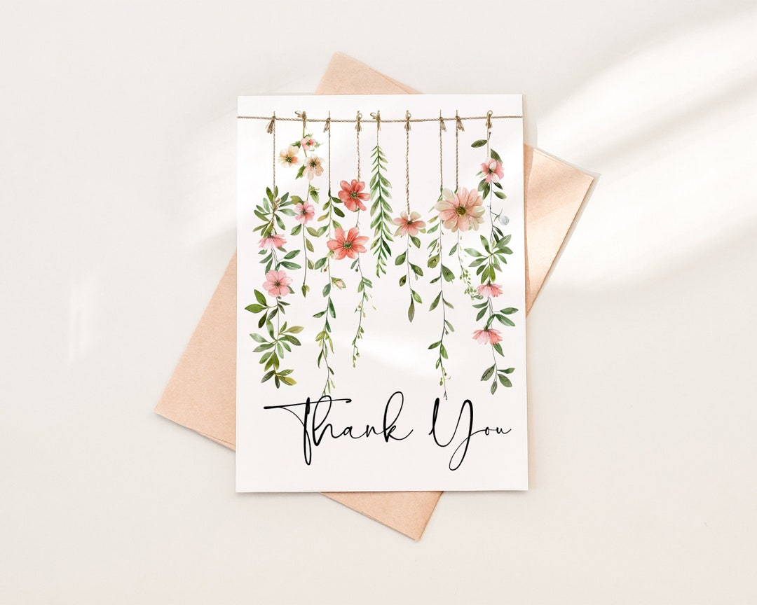 Hanging Floral Thank You Card Download PDF, Printable Flowers Thank You ...