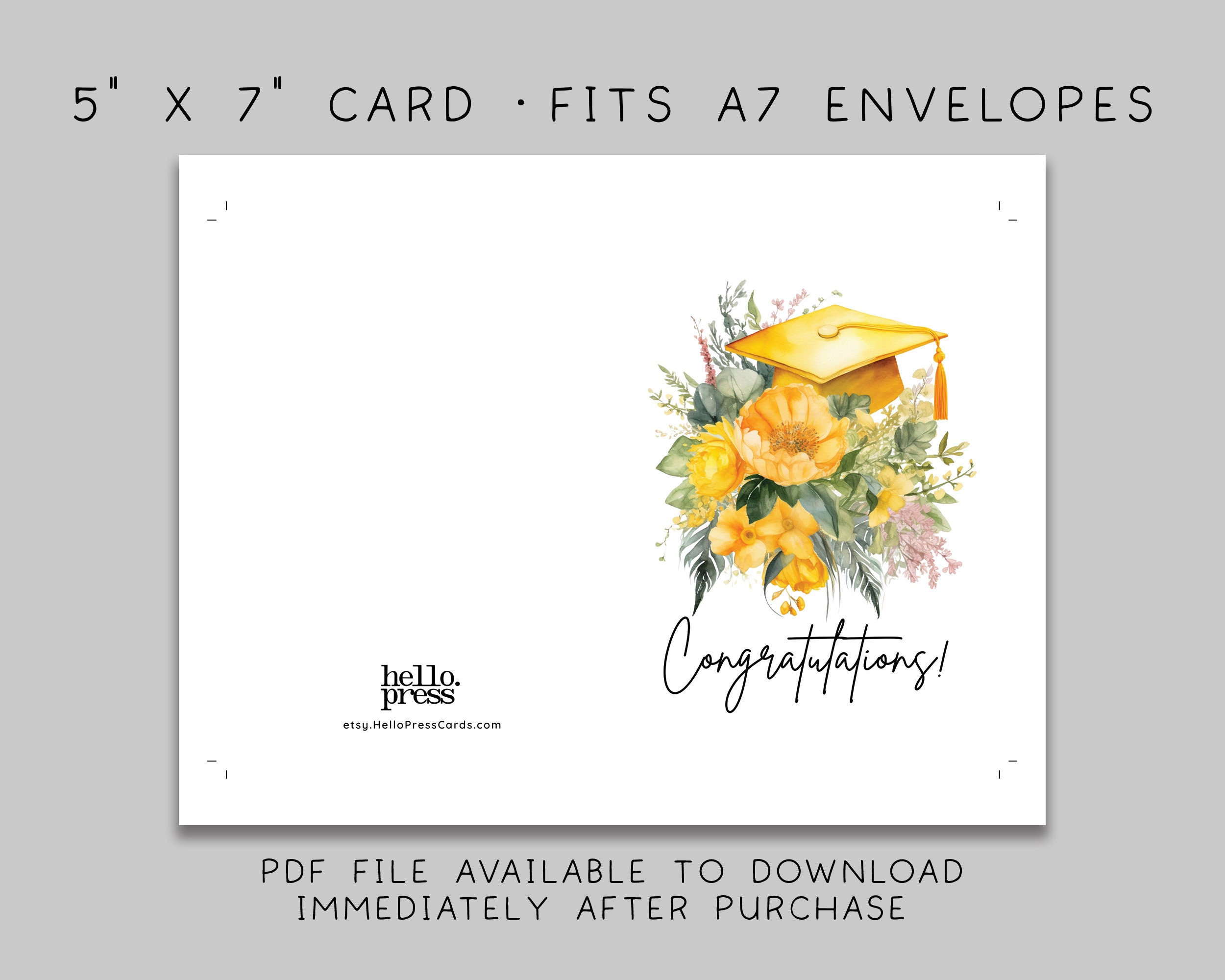 Yellow Floral Graduation Cap Congratulations Card Download, Printable ...