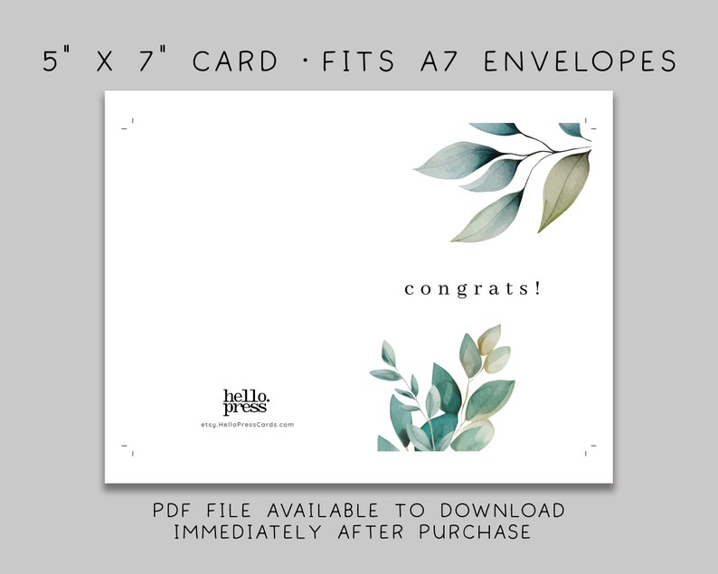 Greenery Congrats Card Download, Printable Modern Congratulations ...