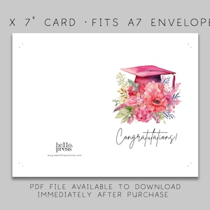 Bright Pink Graduation Cap Floral Congratulations Card Download ...