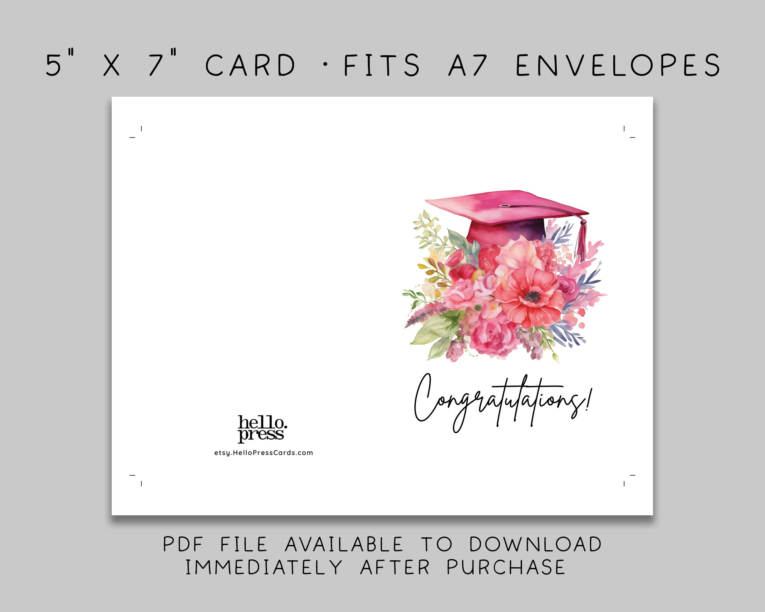 Bright Pink Graduation Cap Floral Congratulations Card Download ...