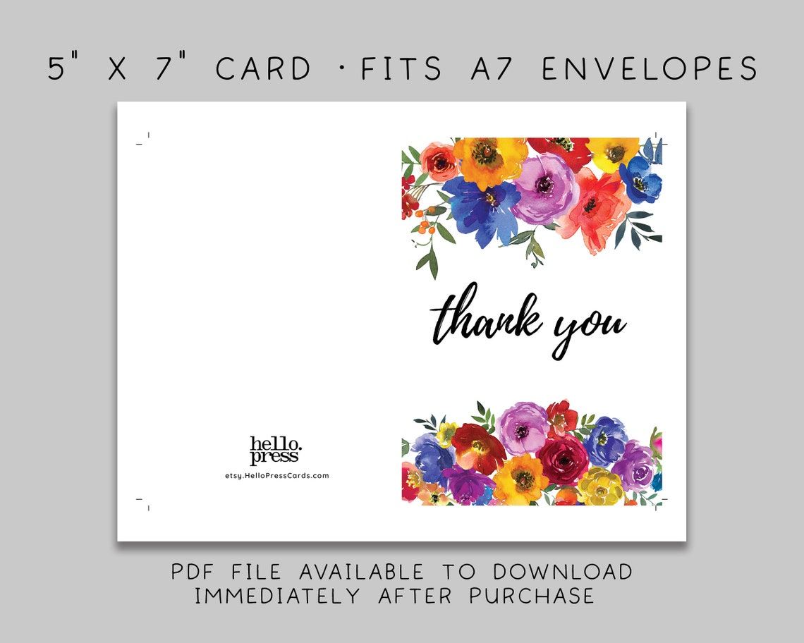 Bright Colorful Flowers Thank You Card Template Download, Printable ...