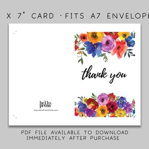 Bright Colorful Flowers Thank You Card Template Download, Printable ...