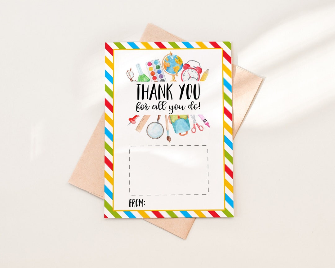 Teacher Appreciation Gift Card Holder Printable, Thank You Back to ...