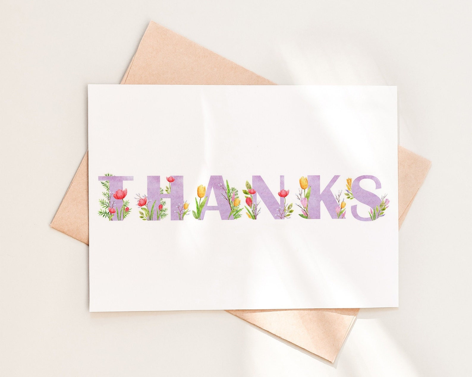 Spring Floral Thank You Card Download PDF, Tulips Flowers Thanks Card ...