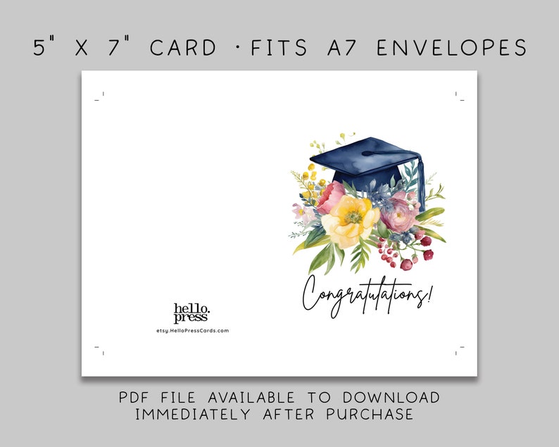 Floral Graduation Cap Congratulations Card Download PDF, Printable ...