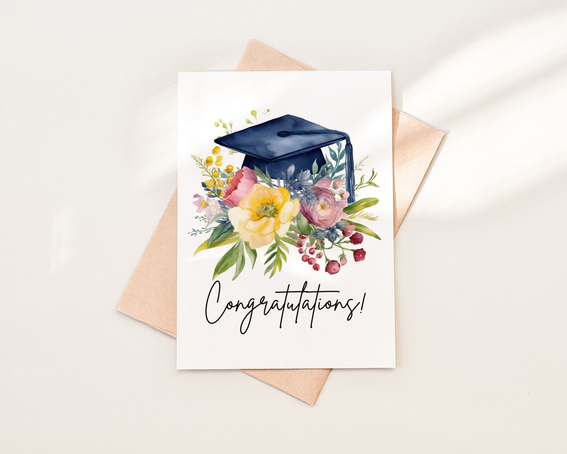 Floral Graduation Cap Congratulations Card Download PDF, Printable ...