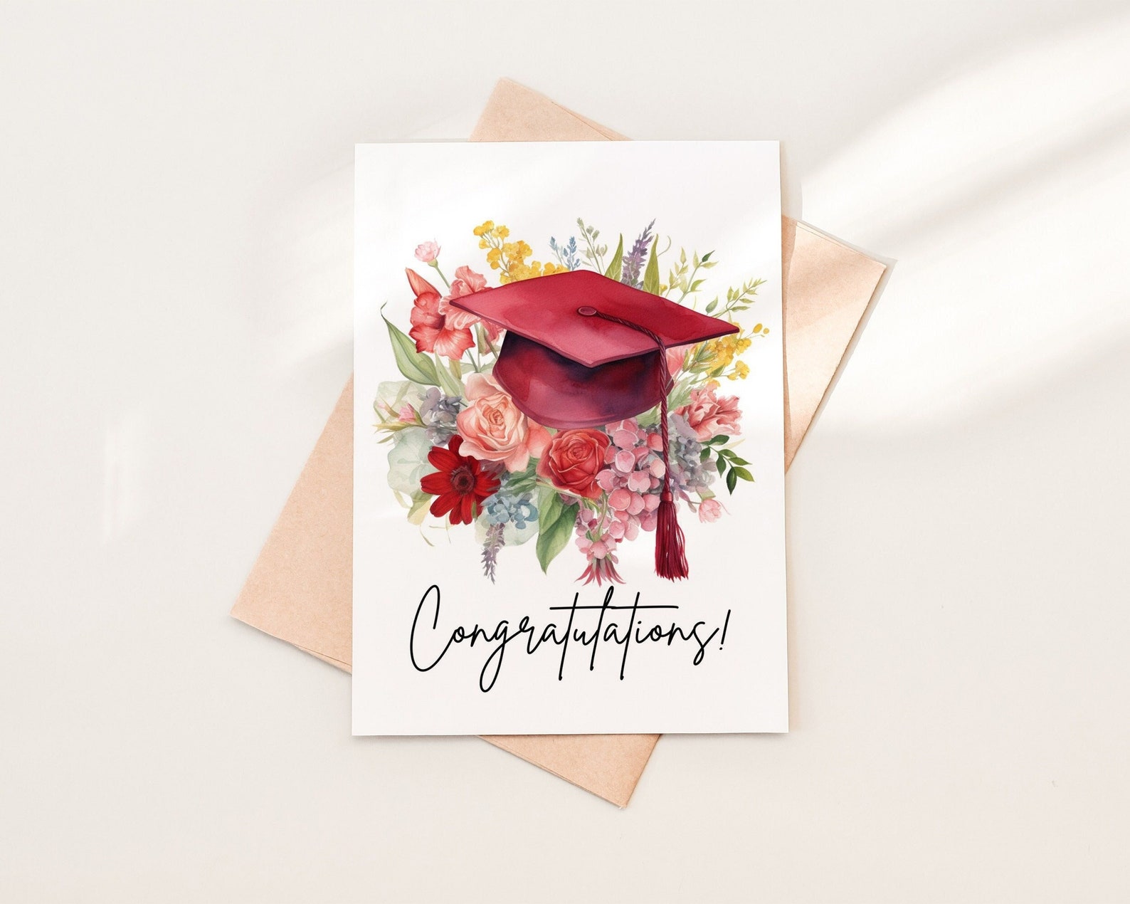 Floral Graduation Cap Congratulations Card Download, Printable ...