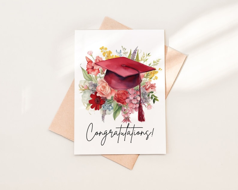 Floral Graduation Cap Congratulations Card Download, Printable ...