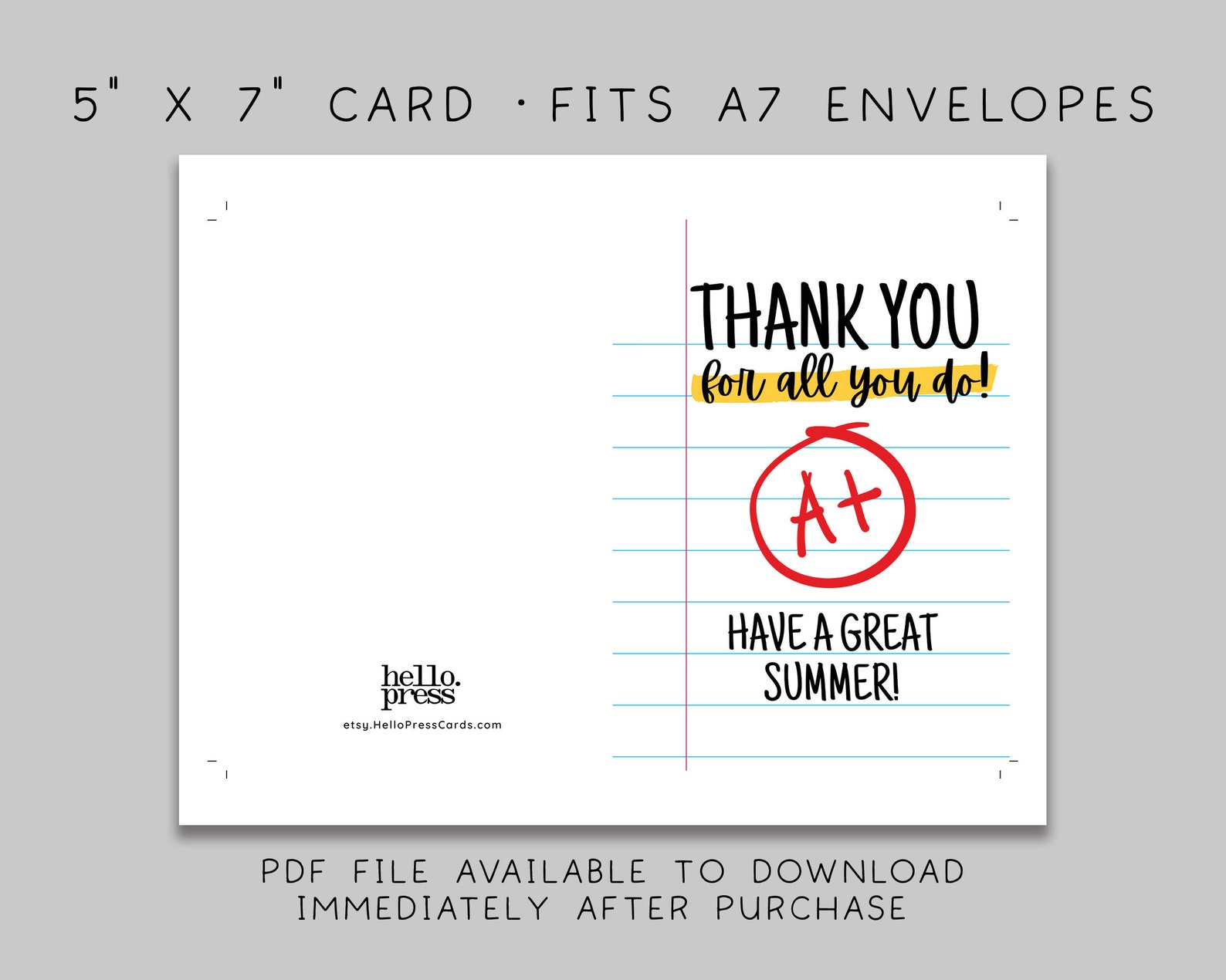 Teacher Thank You Card, Printable Appreciation Card for Educators, End ...