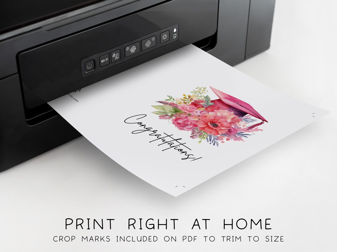 Bright Pink Graduation Cap Floral Congratulations Card Download ...