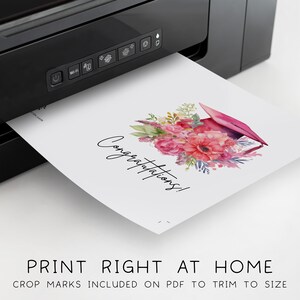 Bright Pink Graduation Cap Floral Congratulations Card Download ...