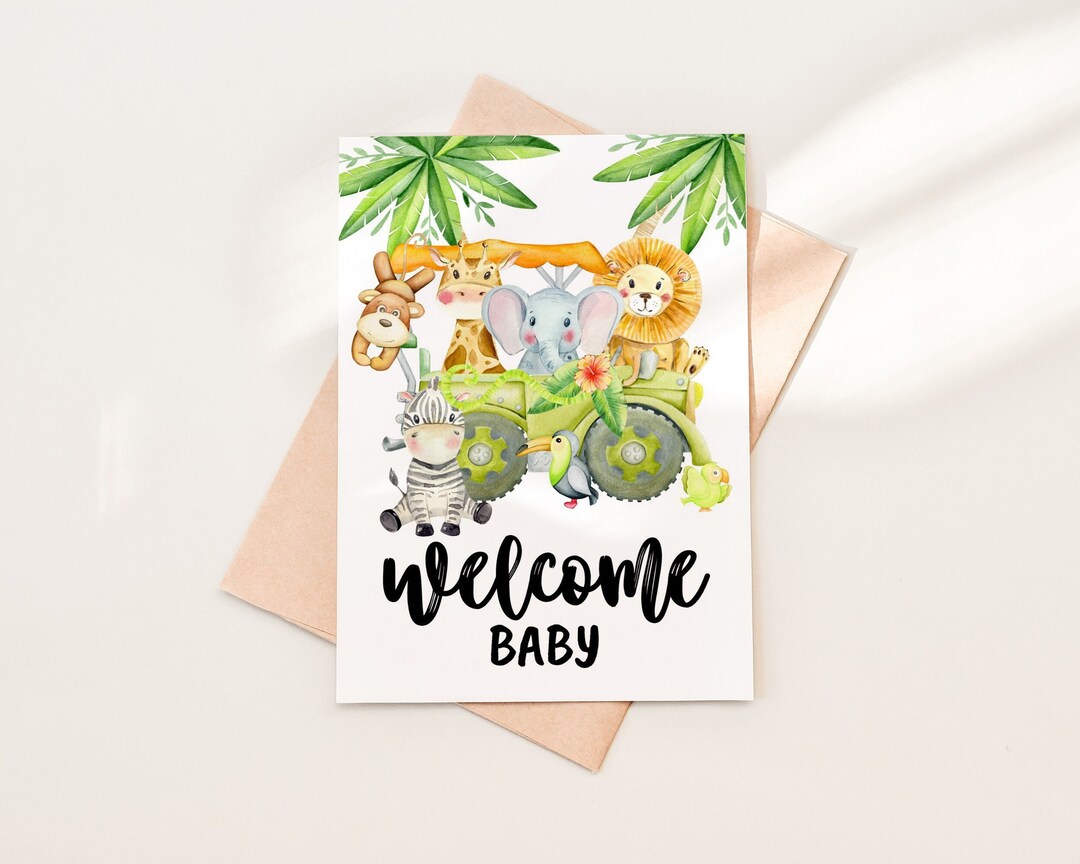 Baby Jungle Animals Welcome Baby Card Download, Printable Baby Safari ...