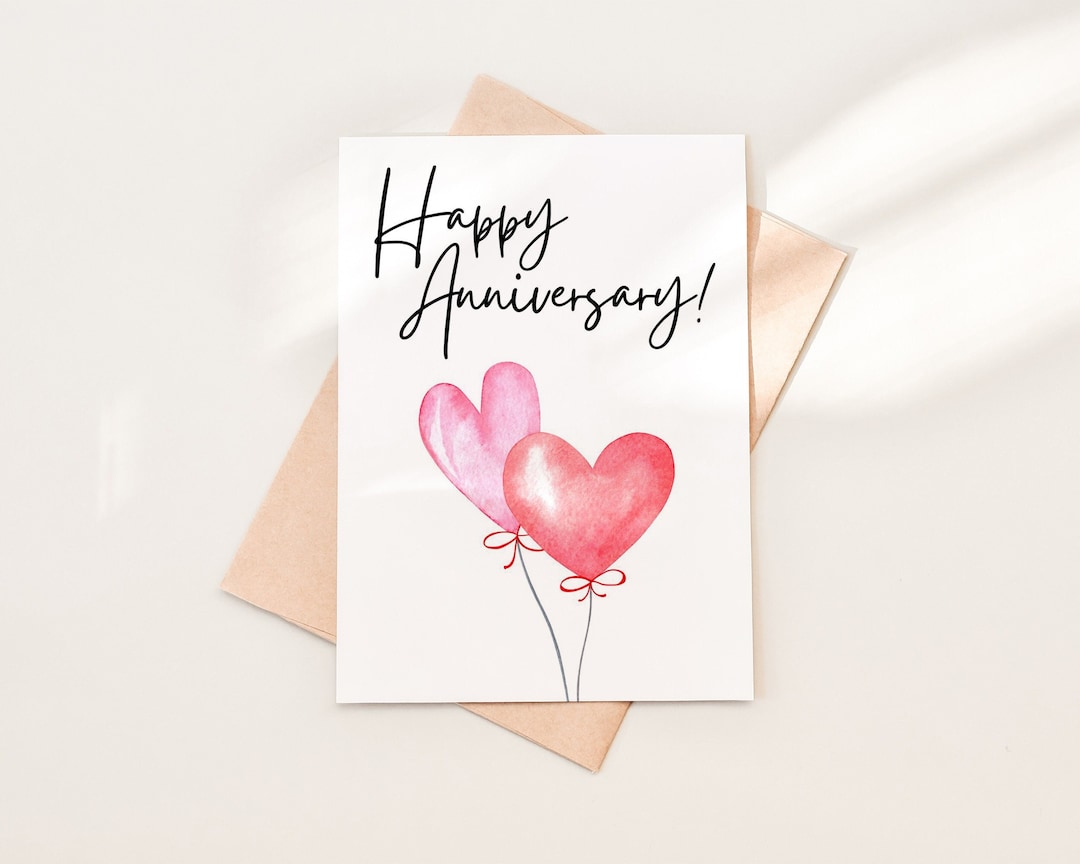Happy Anniversary Card Printable Download Heart Balloons Love Greeting