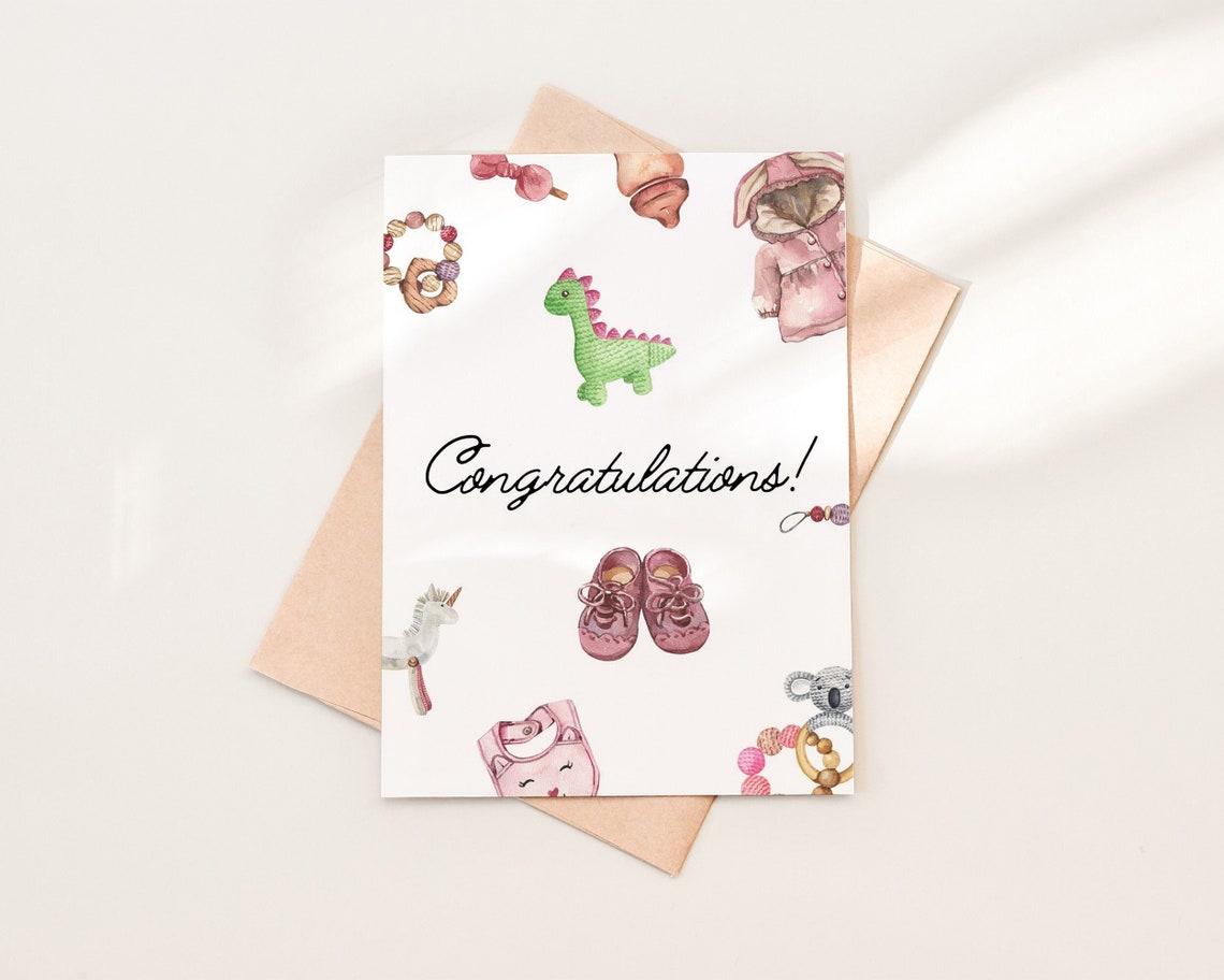 Baby Girl Congratulations Card Download PDF, Printable New Baby Card ...