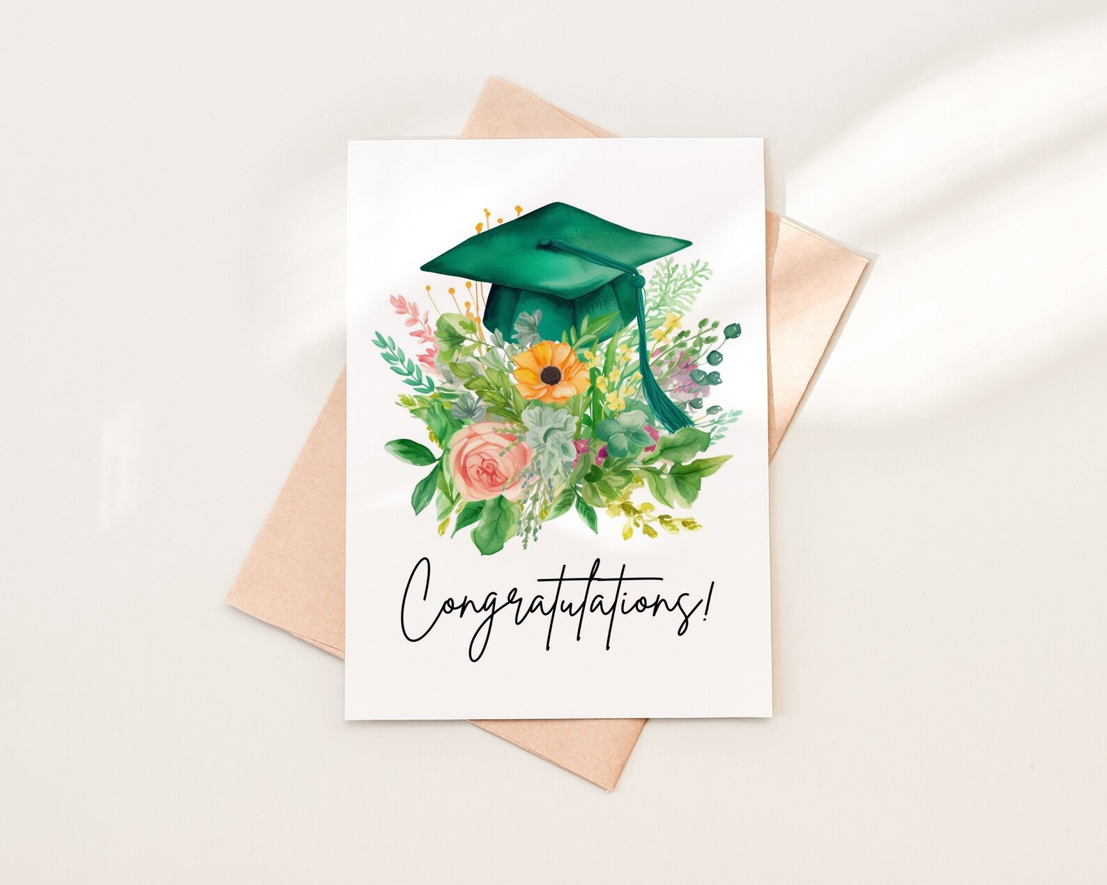 Green Graduation Cap Printable Greeting Card, Congratulations ...