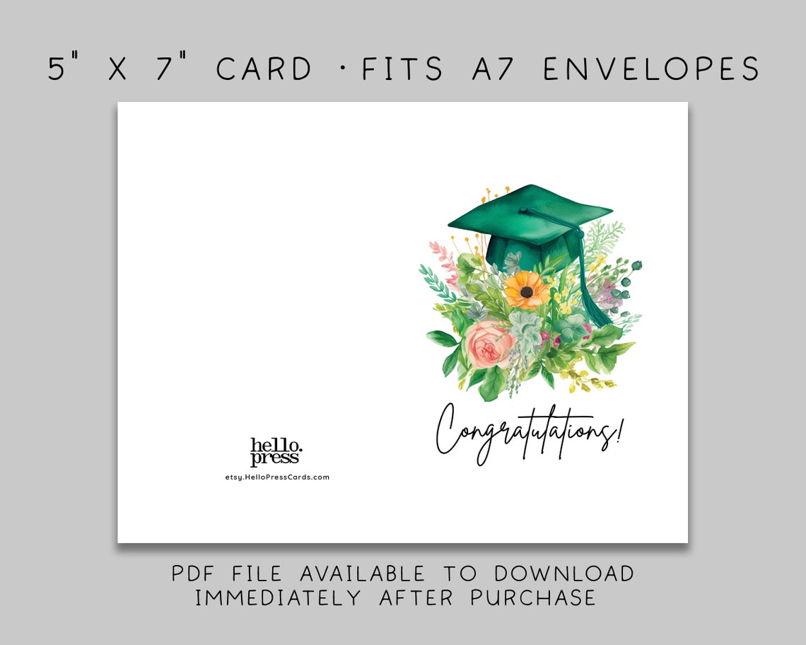 Green Graduation Cap Printable Greeting Card, Congratulations ...