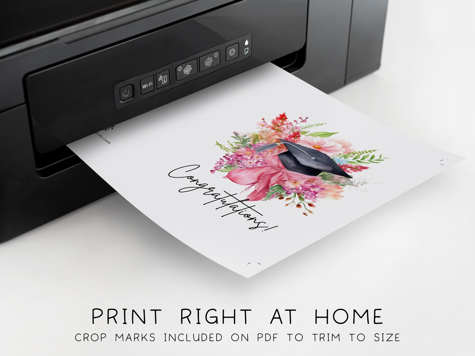 Floral Pink Bow Graduation Cap Congratulations Card Download, Printable ...