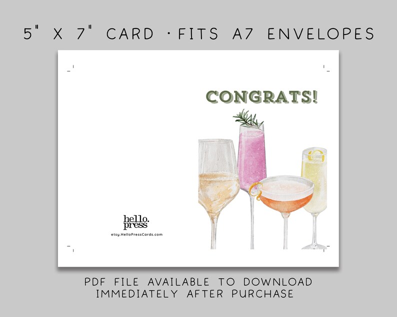 Congrats Cocktails Card Printable, Champagne Bubbles Celebration ...