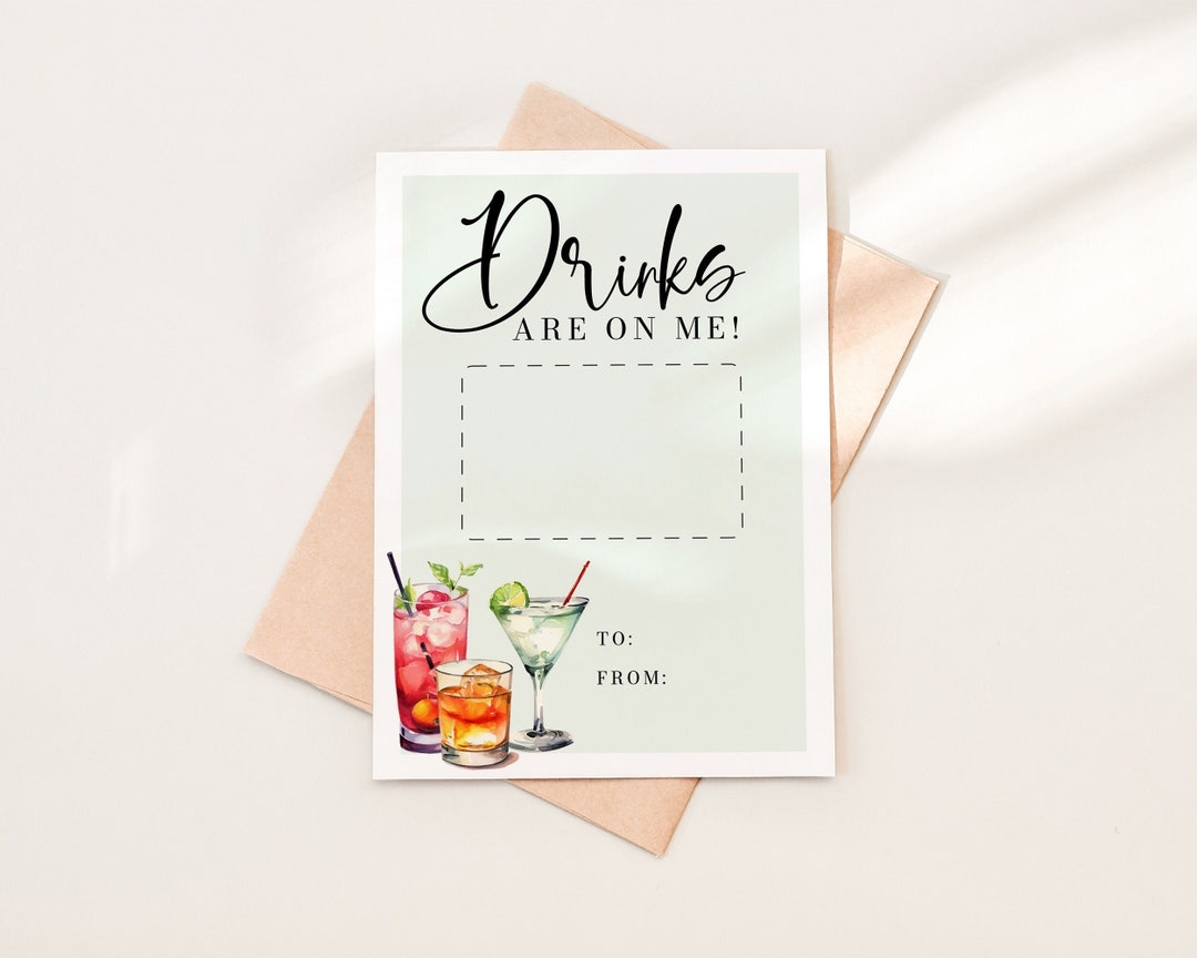 Drinks on Me Gift Card Holder Printable, Cocktail Design Appreciation ...
