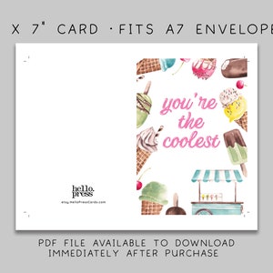 You're the Coolest Card Download, Printable Greeting Card, Love Card ...
