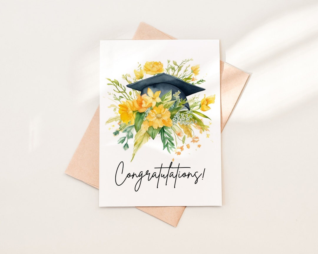 Floral Graduation Cap Congratulations Greeting Card Download, Printable ...