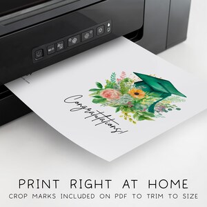 Green Graduation Cap Printable Greeting Card, Congratulations ...