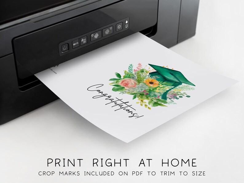 Green Graduation Cap Printable Greeting Card, Congratulations ...