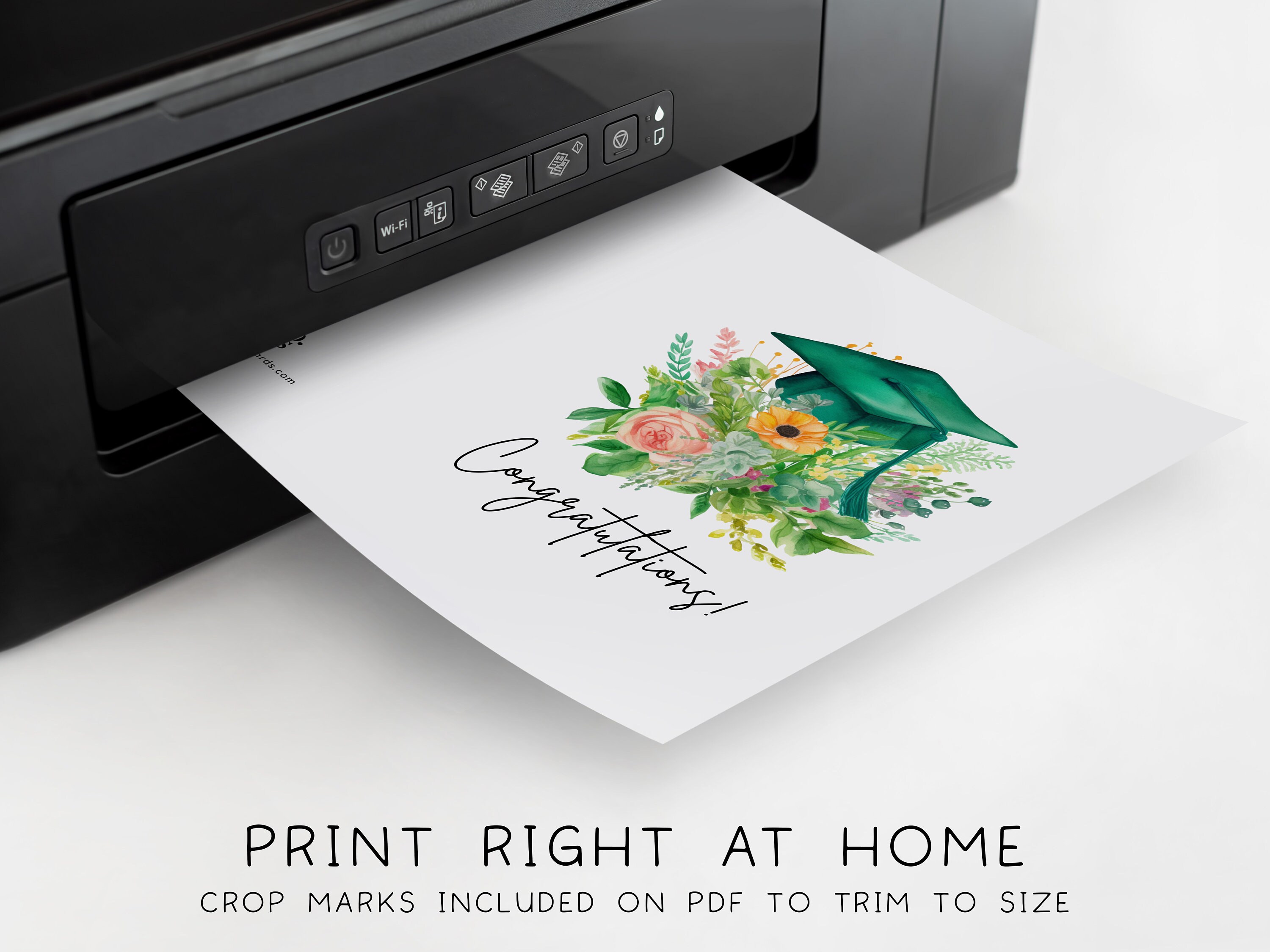 Green Graduation Cap Printable Greeting Card, Congratulations ...