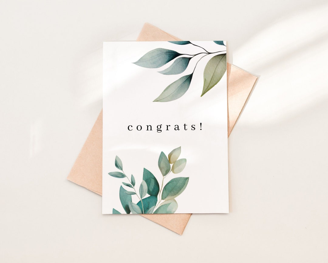 Greenery Congrats Card Download, Printable Modern Congratulations ...