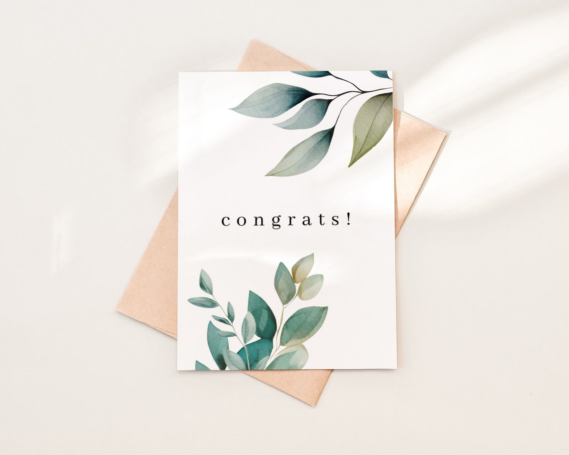 Greenery Congrats Card Download, Printable Modern Congratulations ...